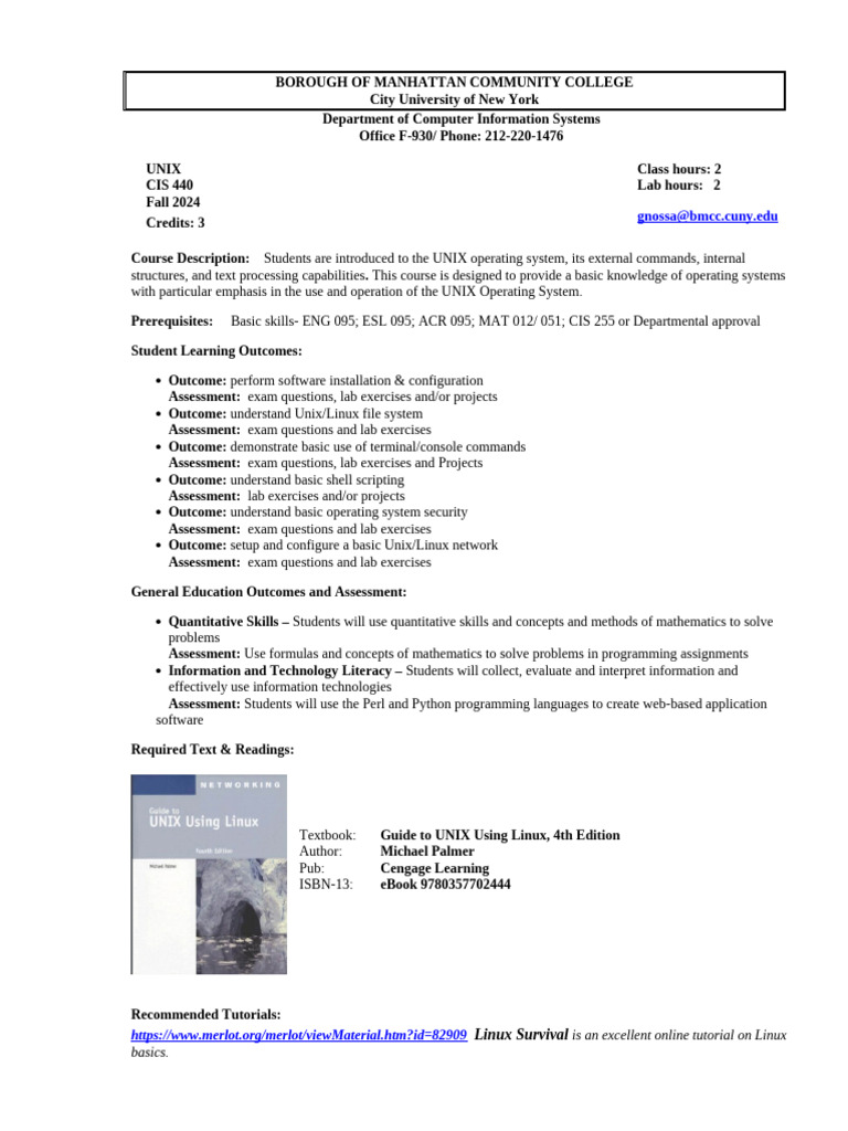 CIS 440 Syllabus - Fall 2024 Prof Nossa | PDF | Command Line Interface ...