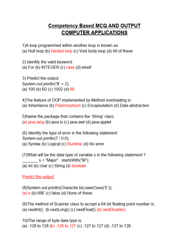 Competency Based MCQ and Output | PDF | Parameter (Computer Programming) | Data Type