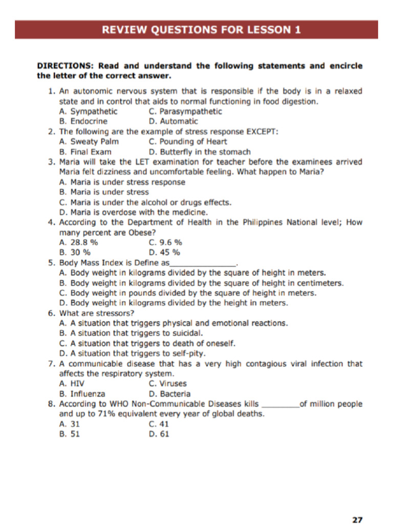Pathfit Lesson 1 Test | PDF