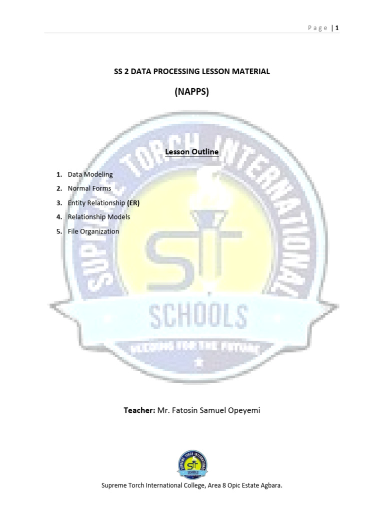 SS 2 1st Term Data Processing Note (NAPPS) | PDF | Relational Model ...