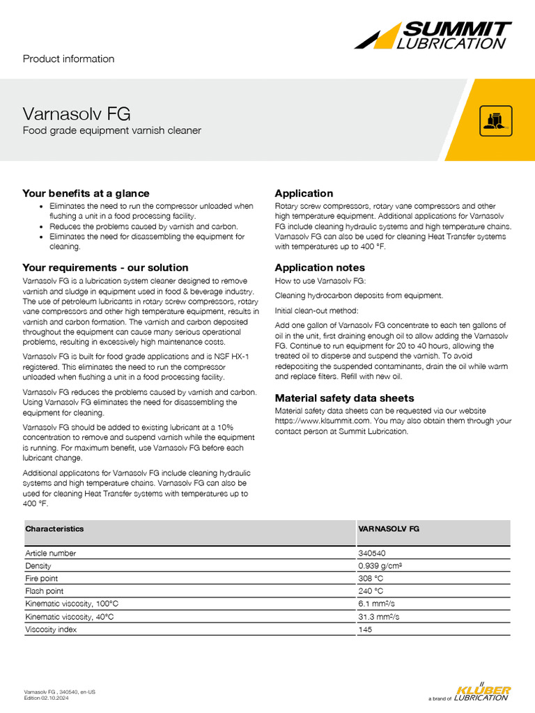 Varnasolv FG: Food Grade Cleaner | PDF | Lubricant | Oil