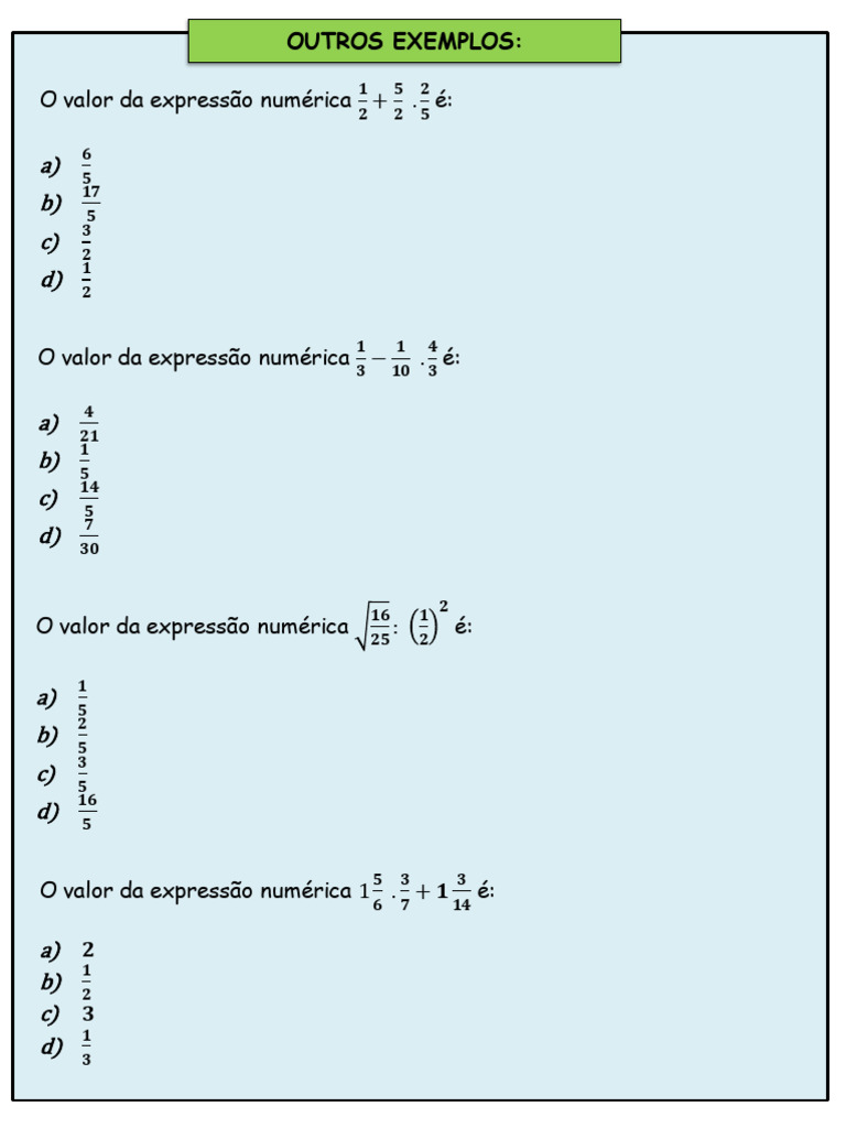 Operações com Frações e Expressões Numéricas | PDF | Exponenciação ...