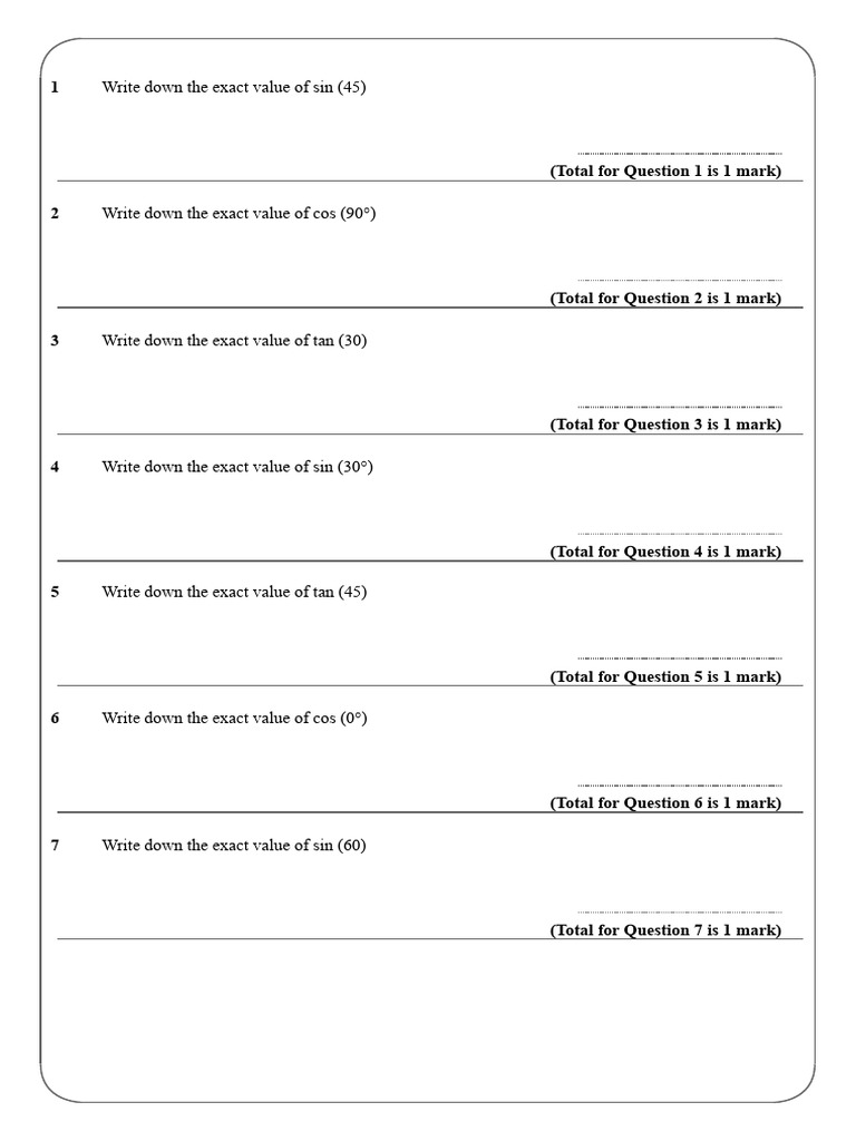 Exact Values of Trigonometric Functions | PDF | Geometric Measurement ...
