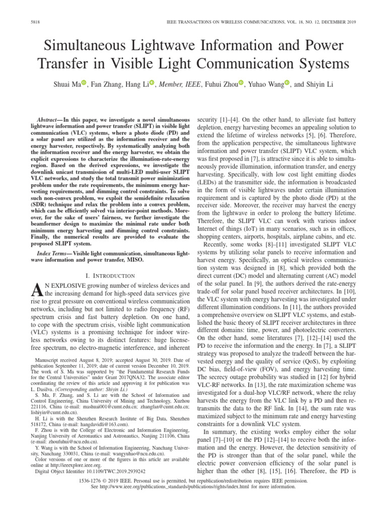 Simultaneous Lightwave Information and Power Transfer in Visible Light ...