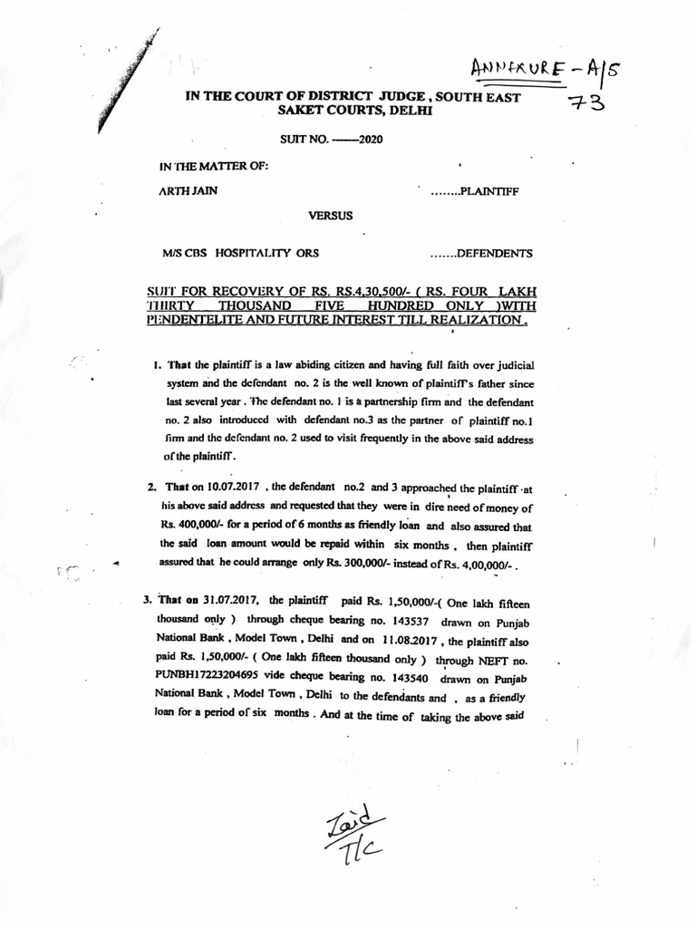 Recovery Suit Draft | PDF | Lawsuit | Public Law