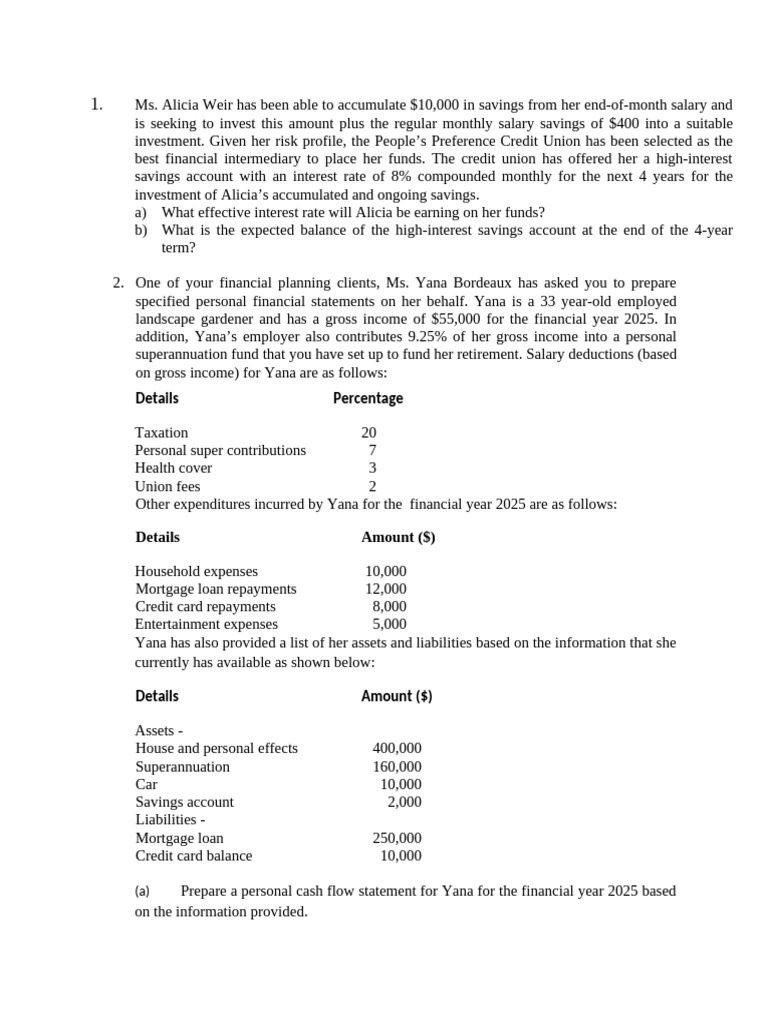 Lecture Ques - Personal Financial Planning | PDF | Expense | Credit