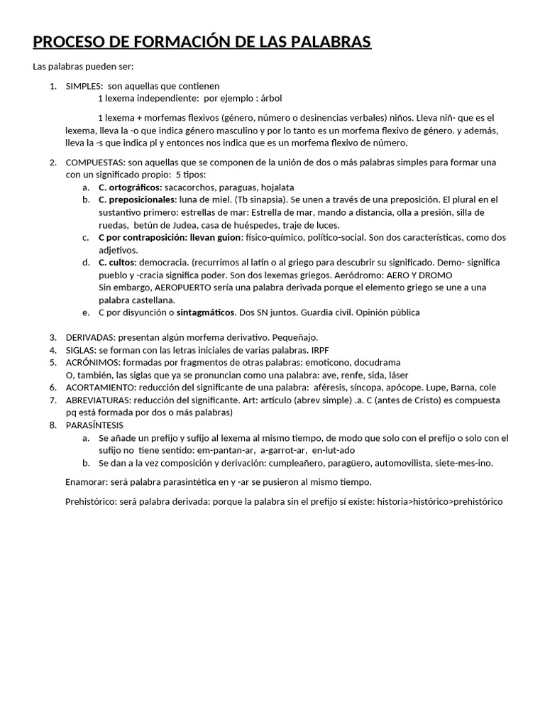 Proceso de Formación de Las Palabras | PDF | Palabra | Lingüística