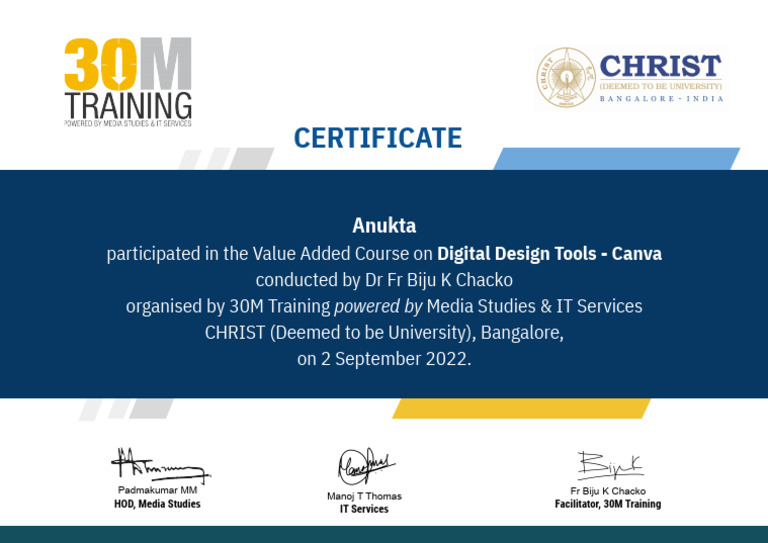 30MTraining - VAC Certificate - Anukta | PDF