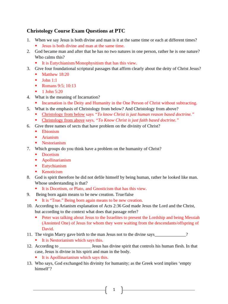 Christology Exam Questions and Answers | PDF | Christology | Jesus