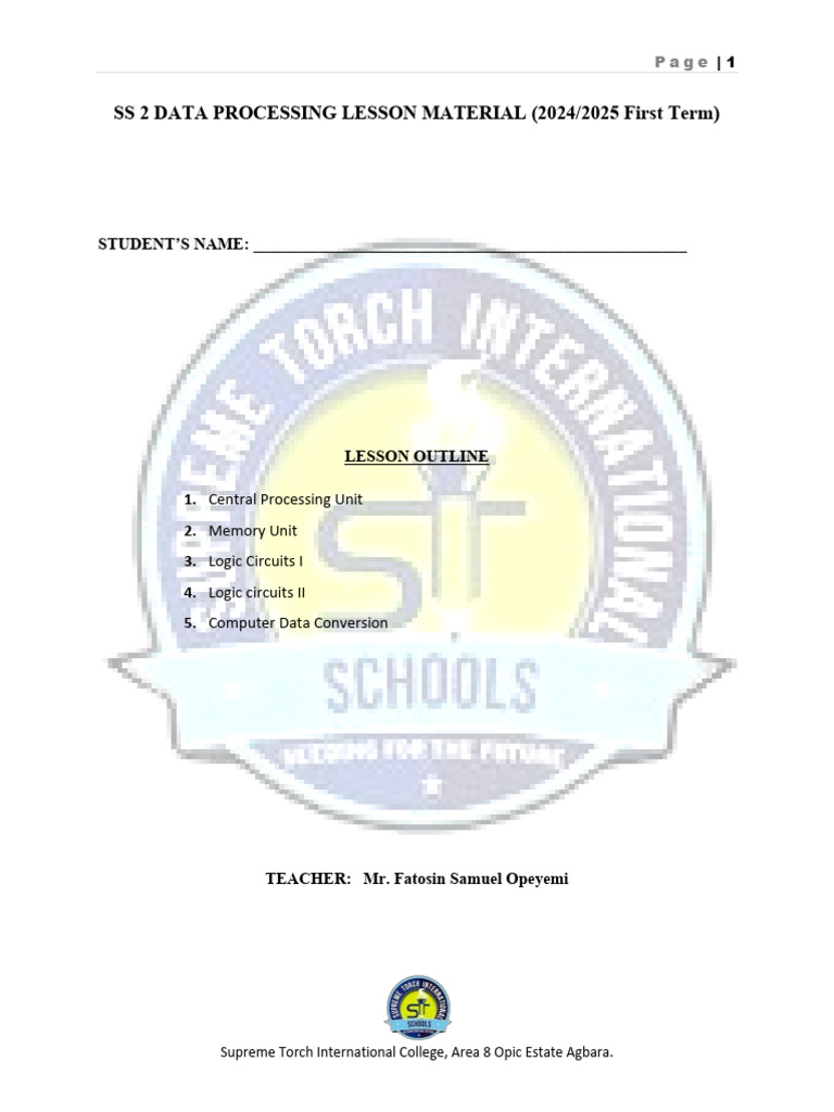 SS 2 1st Term Data Processing Note (Federal) | PDF | Computer Data ...