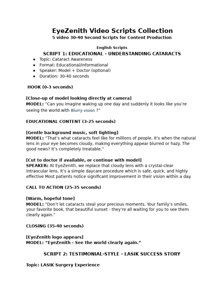 Eye Zenith Scripts | PDF | Cataract | Glaucoma