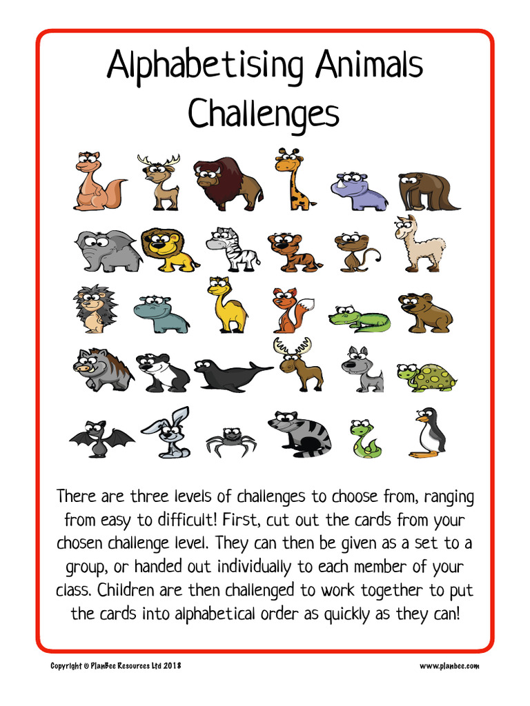 Alphabetizing Animals Challenges | PDF | Zoology