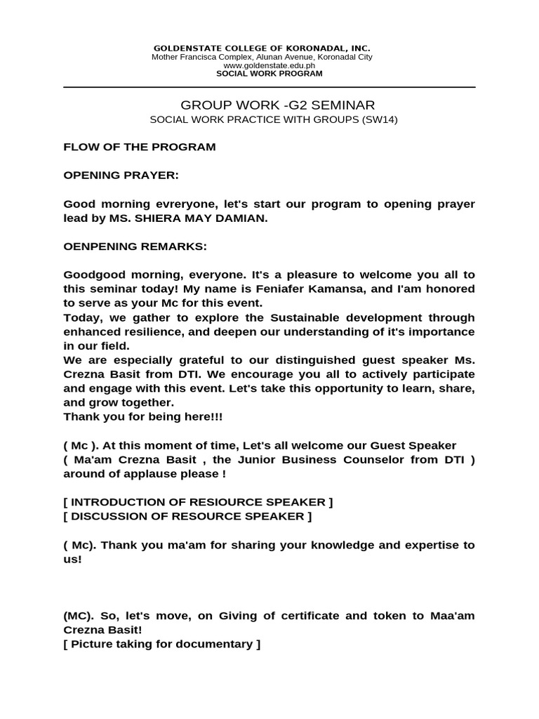 Social Work Group Seminar Overview | PDF