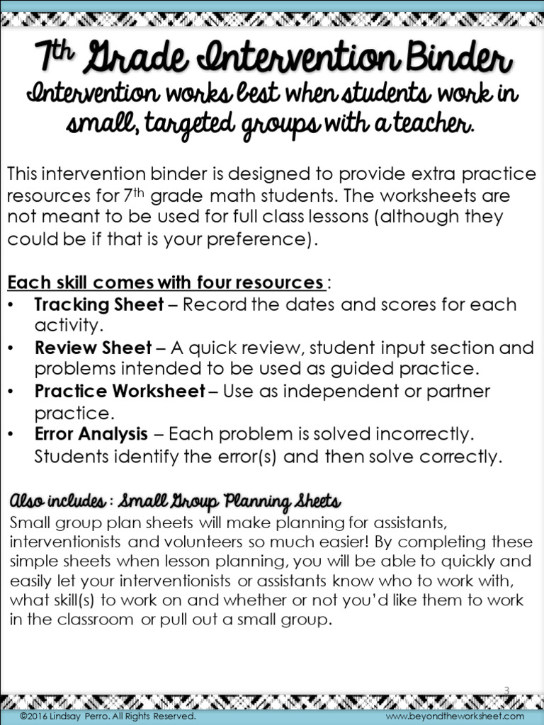 7th Grade Math Intervention Binder FREE PREVIEW | PDF