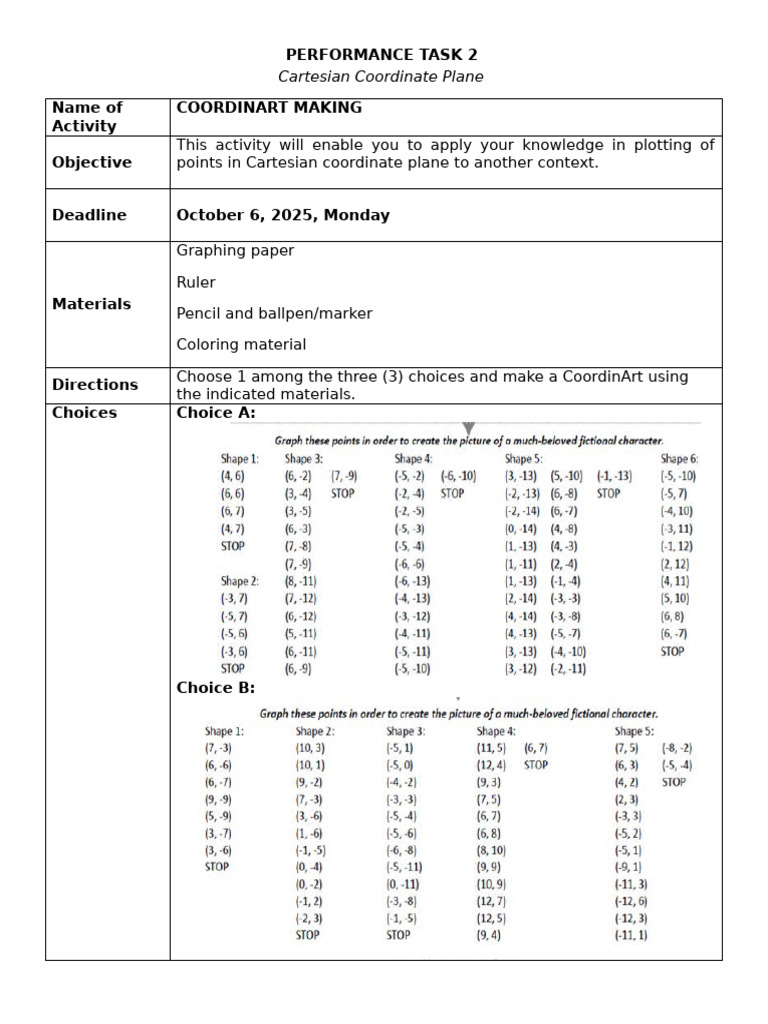 CoordinArt Performance Task Guide | PDF