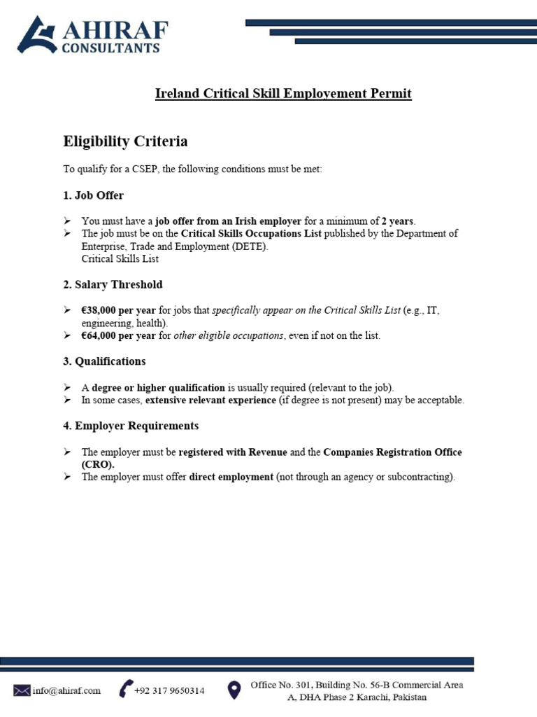 Ireland Critical Skill Employement Permit Overview | PDF