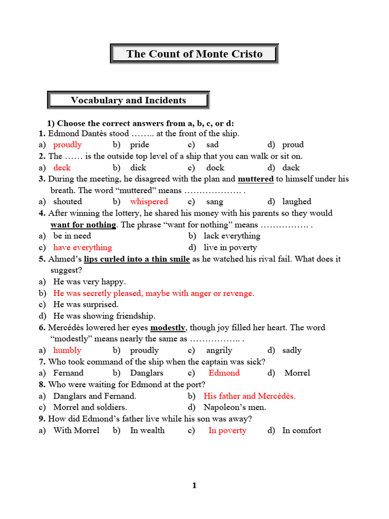 Questions and Answers on Edmond Dantès | PDF | The Count Of Monte ...