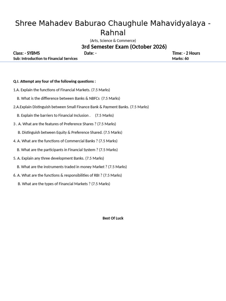 Exam Paper Format SMBC | PDF