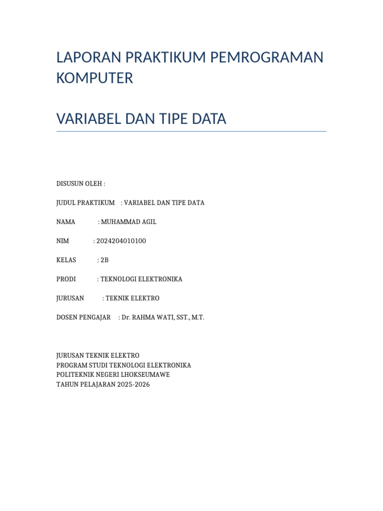Laporan Praktikum Variabel Tipe Data Final | PDF