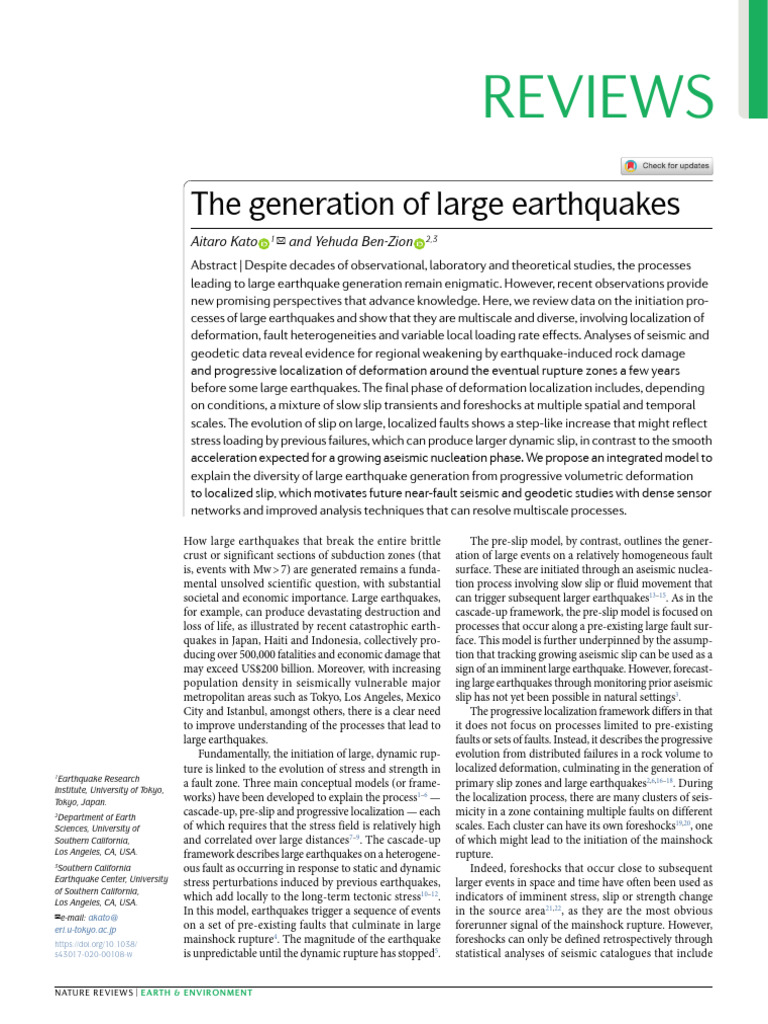 Understanding Large Earthquake Generation | PDF | Earthquakes | Fault ...