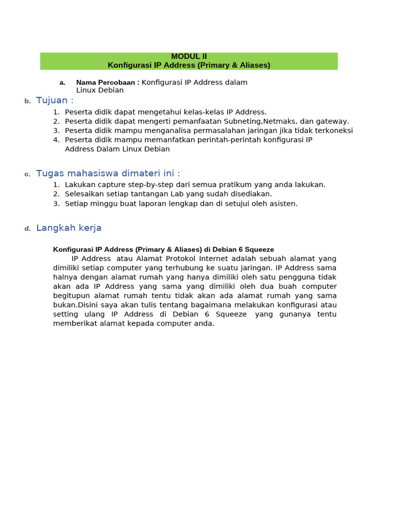 Modul II Konfigurasi IP Address | PDF