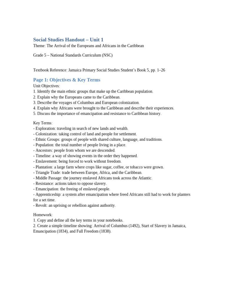 SocialStudies Unit1 Handout | PDF | Atlantic Slave Trade | European ...