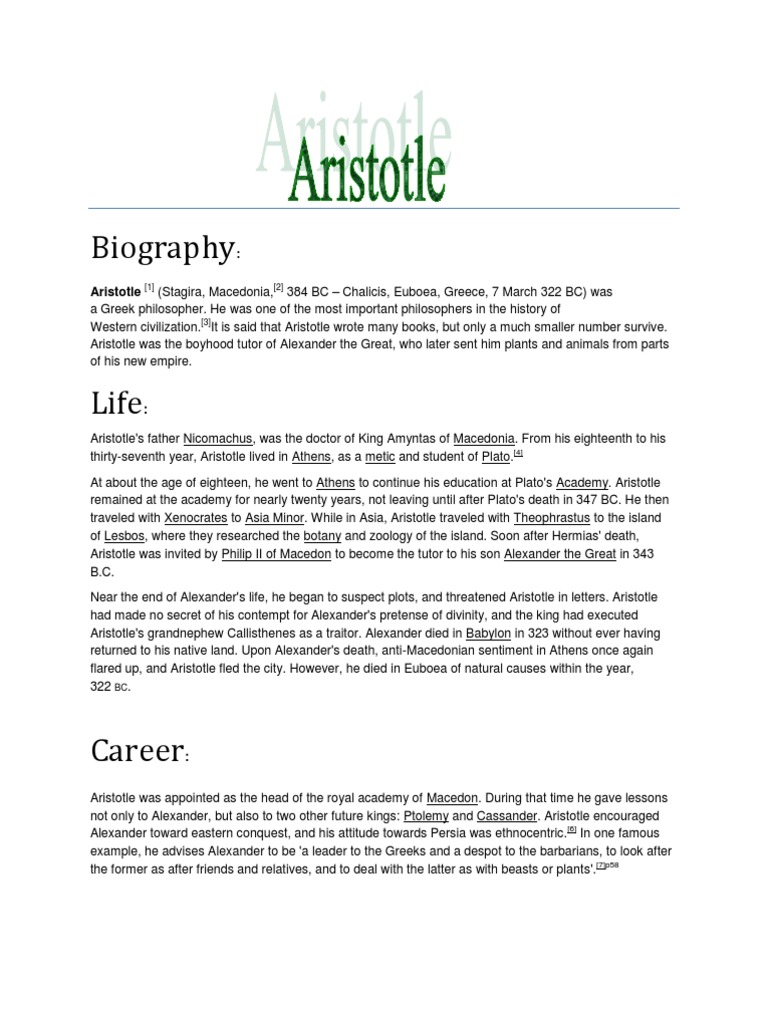 Aristotle: Life, Works, and Influence | PDF | Aristotle | Ancient Greek ...