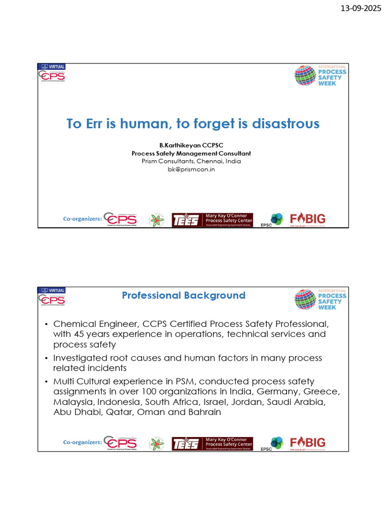 To Err Is Human To Forget Is Disastrous | PDF | Oil Refinery | Risk