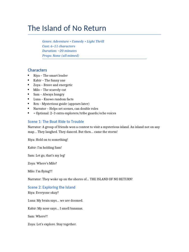 The Island of No Return Play Script | PDF