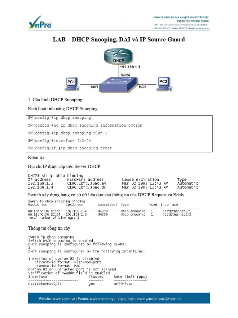 LAB – DHCP Snooping, DAI Và IP Source Guard | PDF