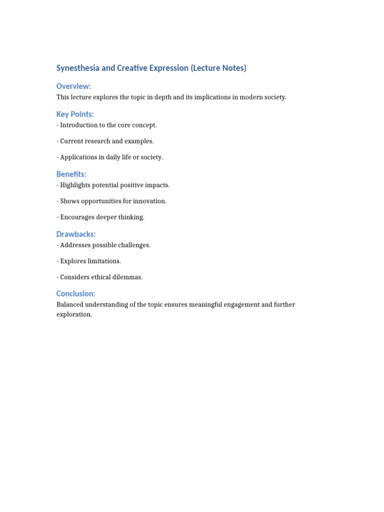 Synesthesia and Creative Expression Lecture Notes | PDF