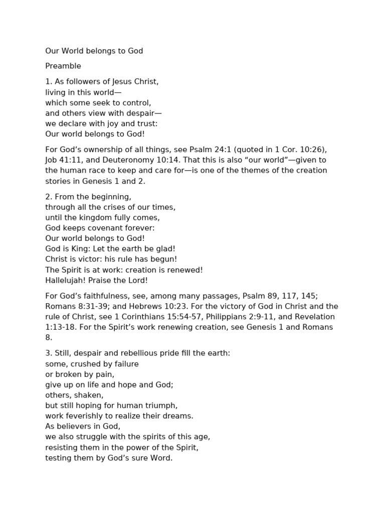 Our World Belongs to God: A Declaration | PDF | Jesus | Sacraments
