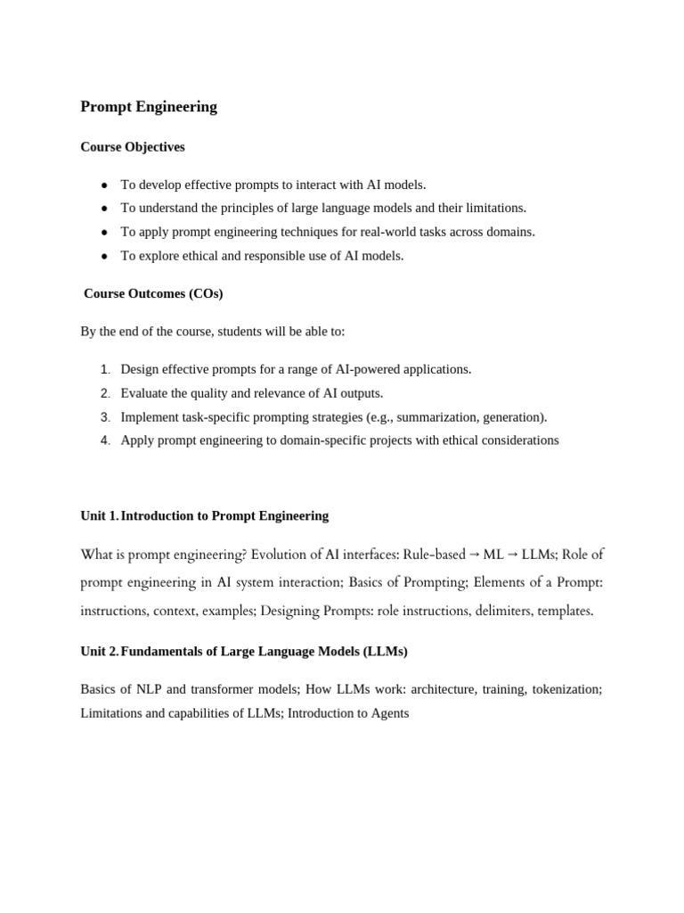 Prompt Engineering Course Overview | PDF
