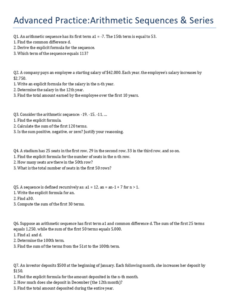 Arithmetic Sequences Practice | PDF | Mathematics | Number Theory