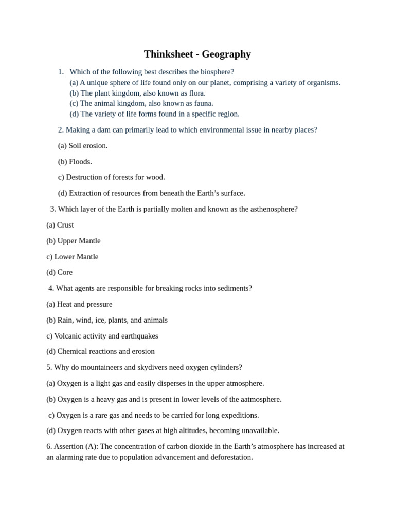 Geography Thinksheet 7th | PDF | Rock (Geology) | Earth