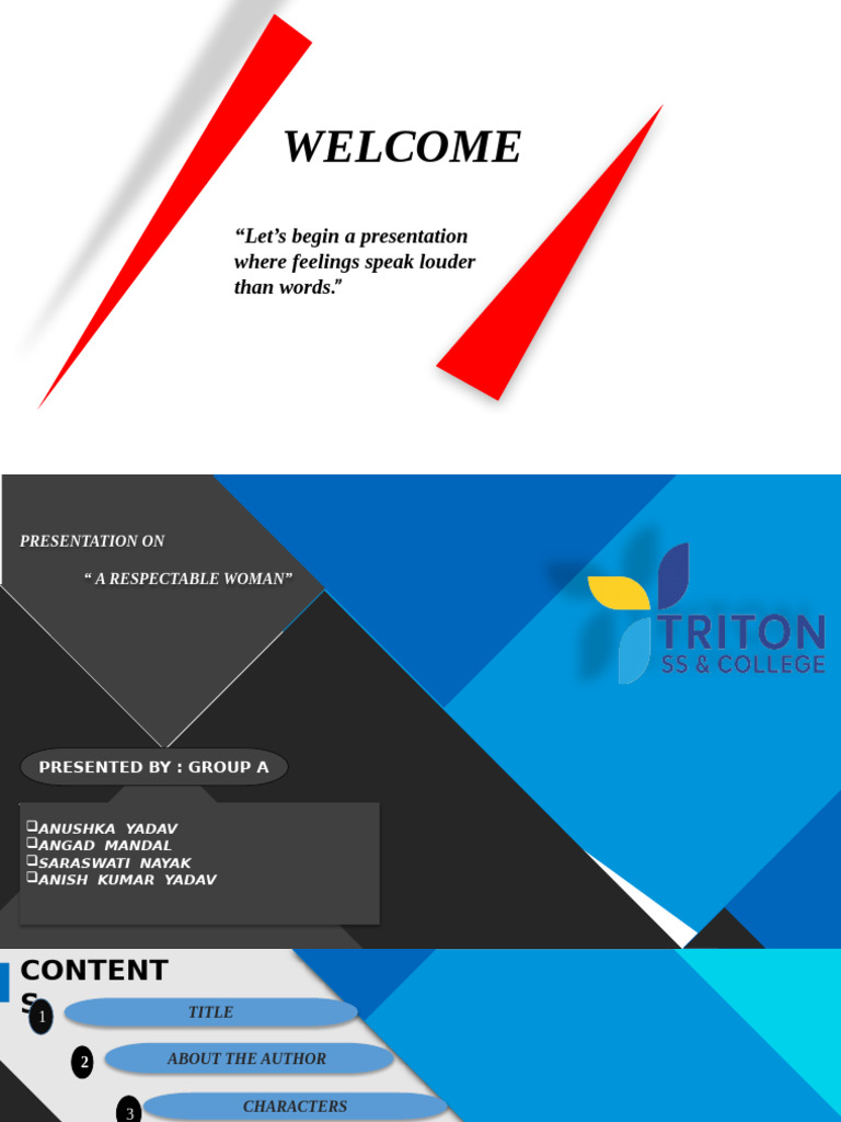 Class 12 English Presentation by Group A (A Respectable Woman) by Anish ...