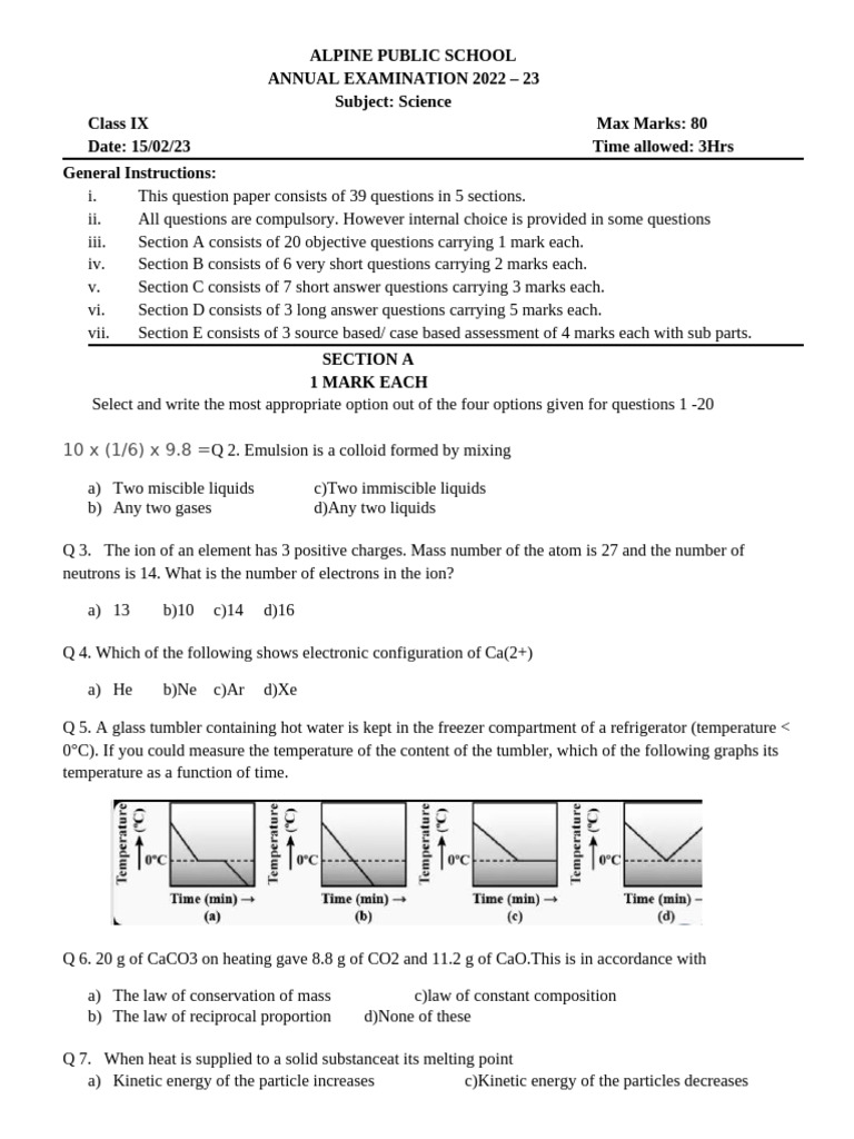 Class 9th Science Last Year Paper | PDF | Liquids | Force