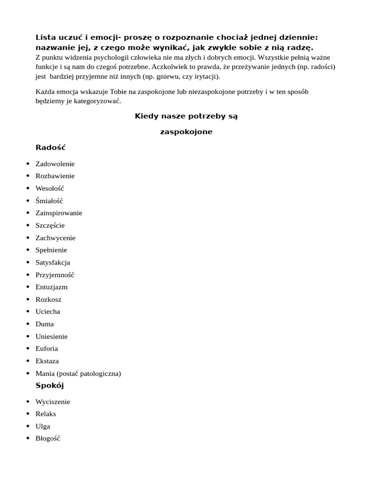 Lista Emocji | PDF