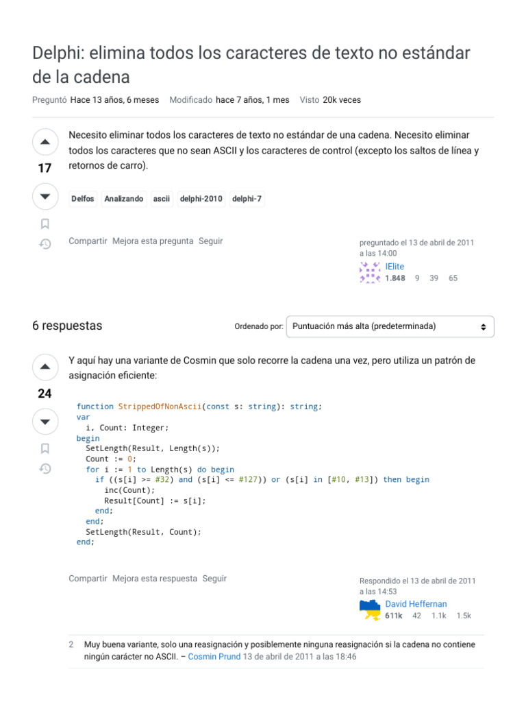 Análisis - Delphi - Eliminar Todos Los Caracteres de Texto No Estándar de La Cadena - Stack ...