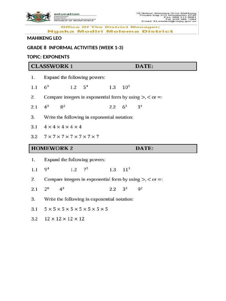 Grade 8 Exponents Term 2 | PDF