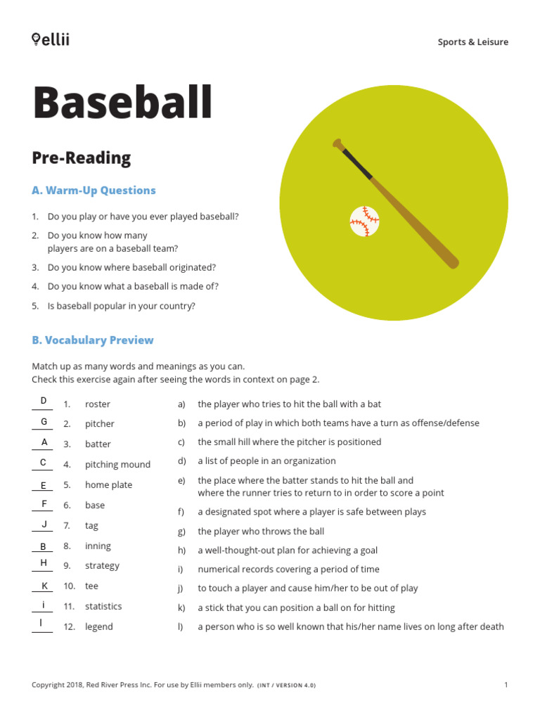 Baseball Vocabulary and Gameplay Guide | PDF | Pitcher | Batting (Baseball)