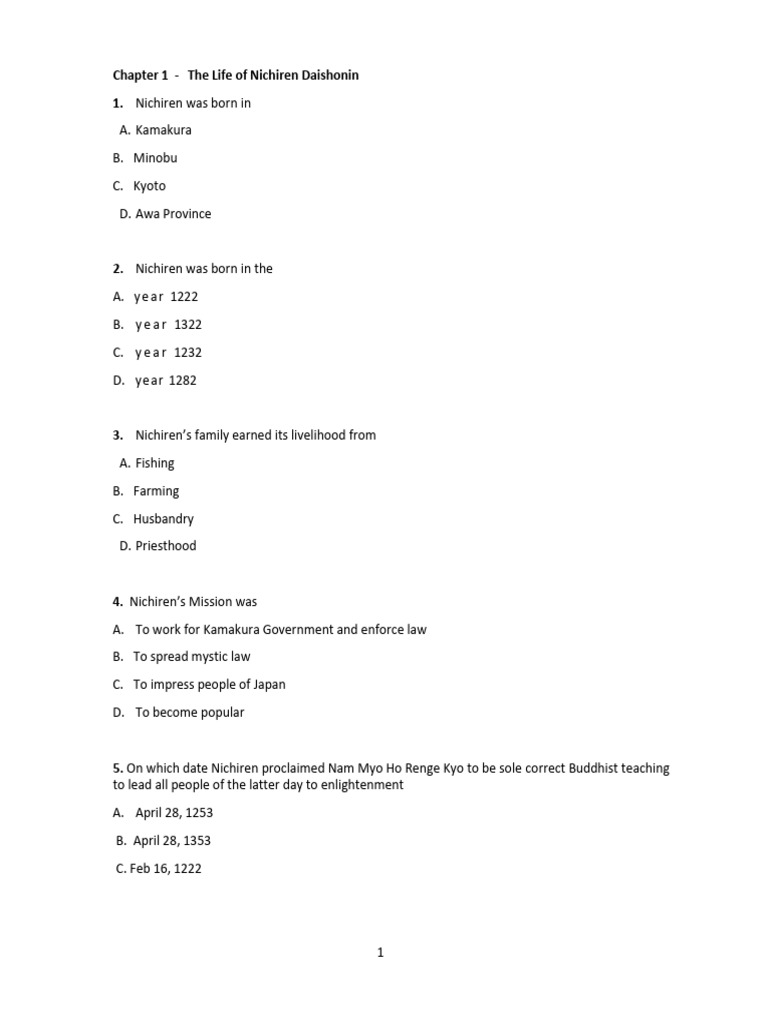 BSG Exam Ques With Ans Key Chapter (1-9) Sample | PDF | Nichiren ...