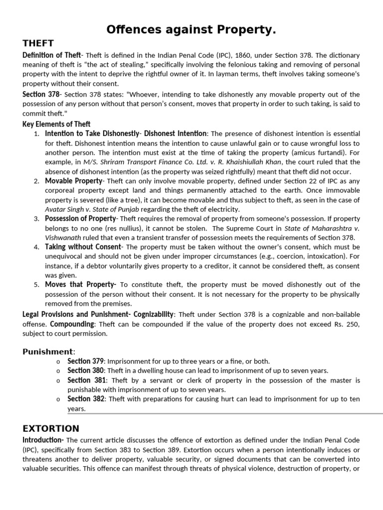 11. Offences Against Property | PDF | Theft | Extortion