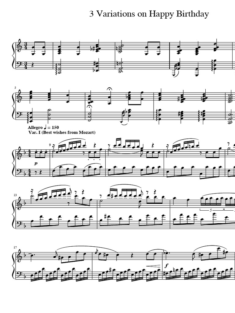3 Variations On Happy Birthday | PDF | Musical Compositions | Musical Forms