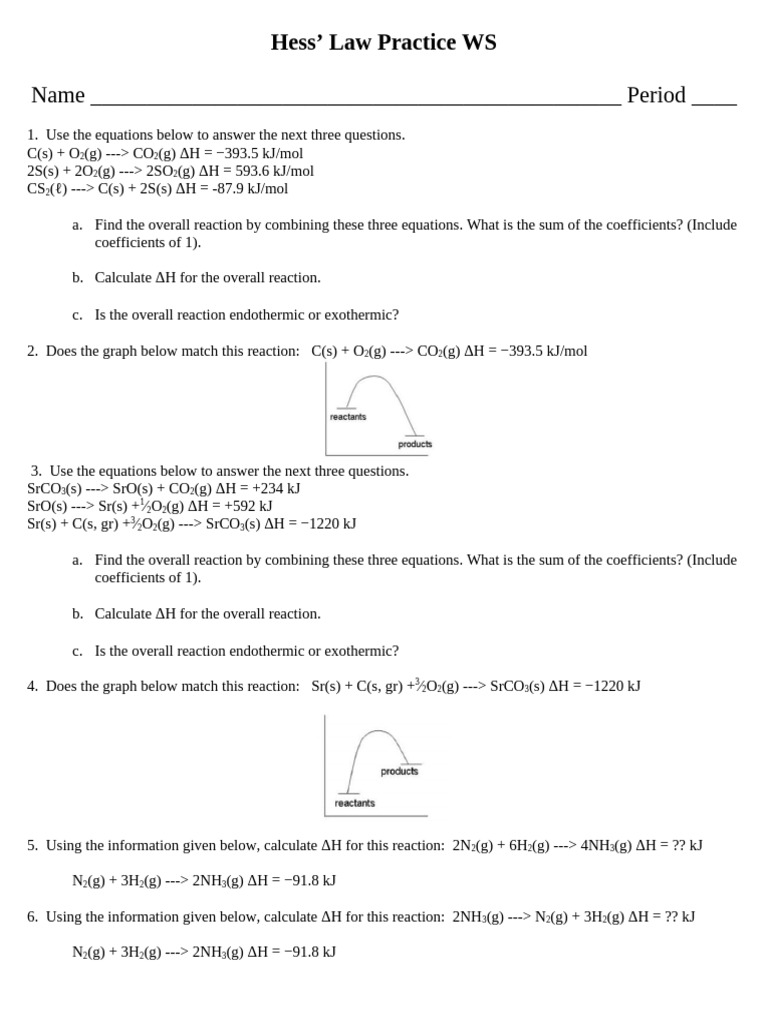 Hess Law Practice WS | PDF