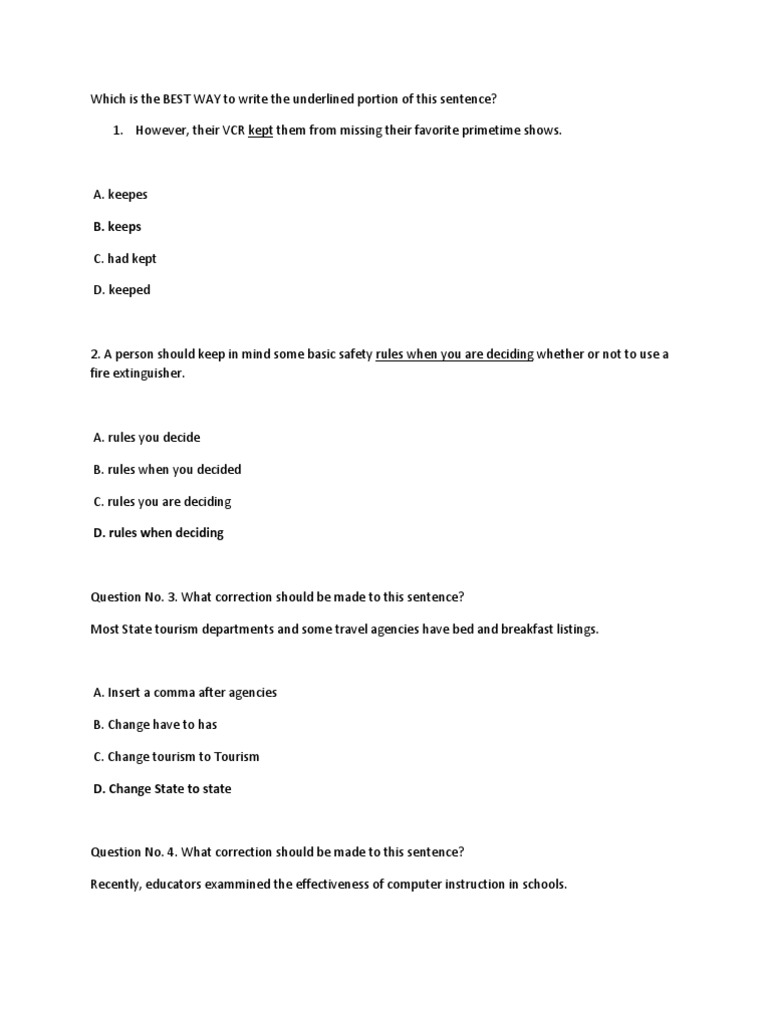 Revising Underlined Sentence Portions | PDF