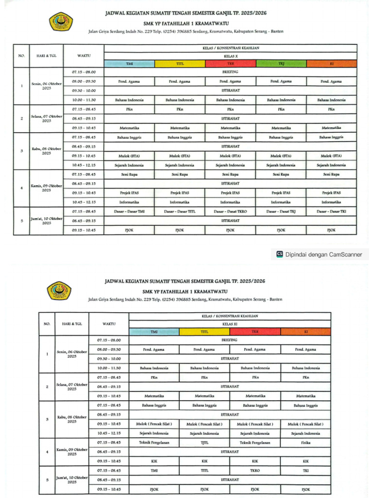 Jadwal Sts Ganjil 2526 | PDF