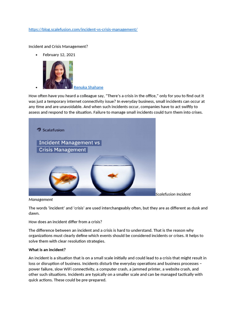 Incident vs. Crisis Management Explained | PDF | Crisis Management ...