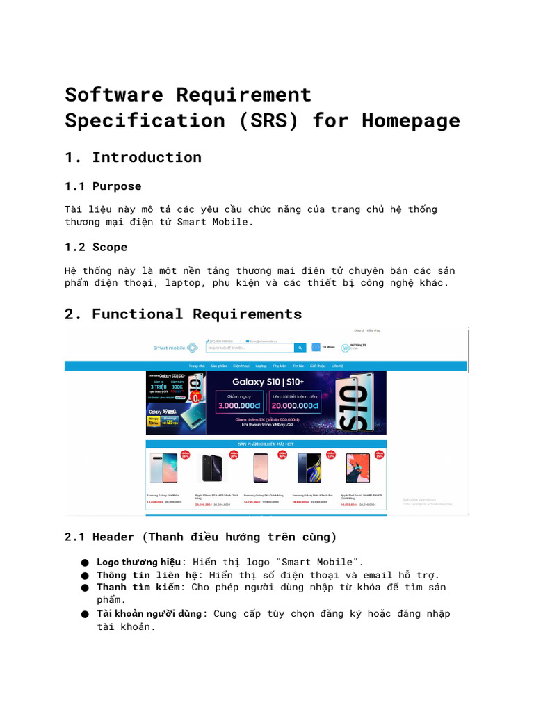 Software Requirement Specification (SRS) for Homepage | PDF