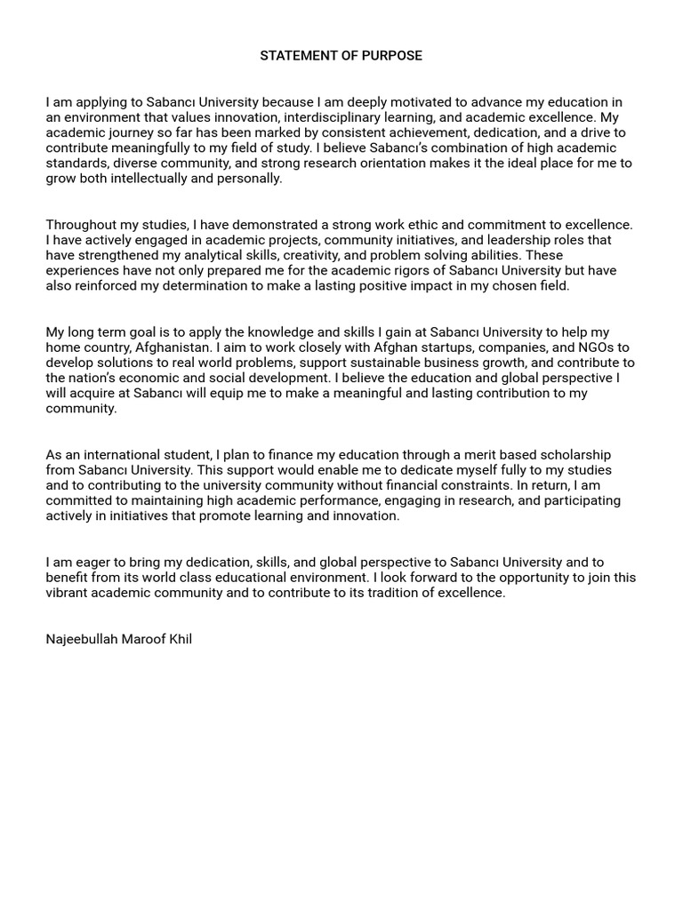 Statement of Purpose | PDF